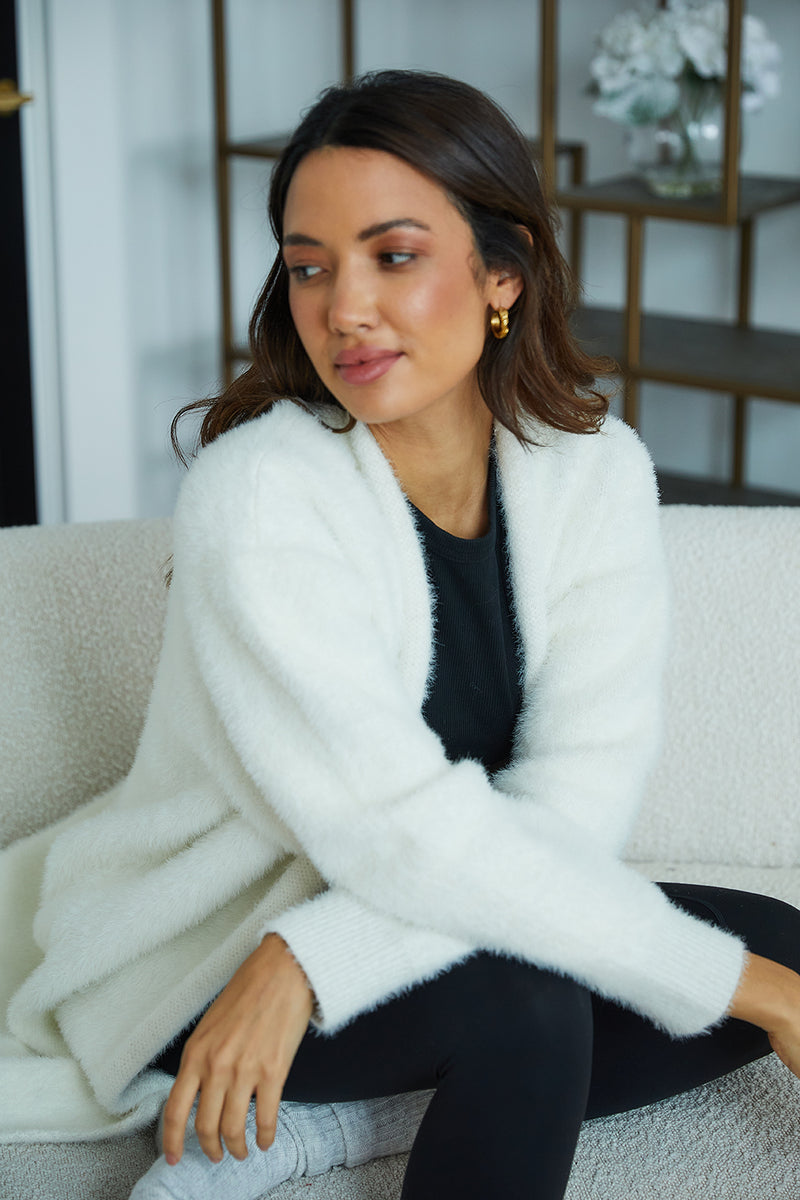 Personalised Luxury Knitted Cosy Longline Robe Cardigan - Ivory