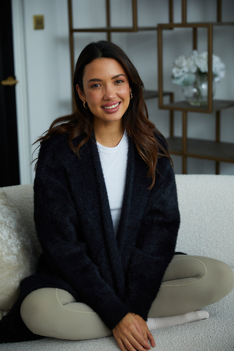 Personalised Luxury Knitted Cosy Longline Robe Cardigan - Black