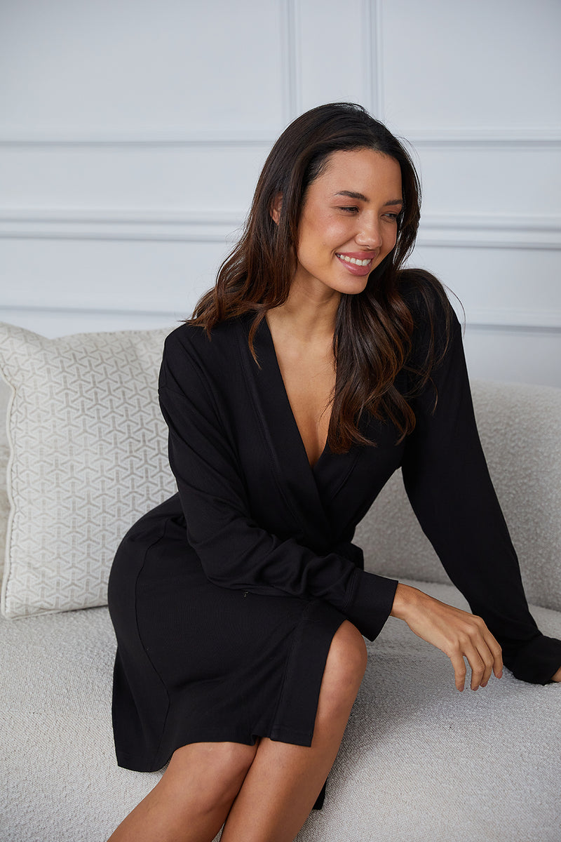 Personalised Ribbed Short Robe - Black | HA Designs LTD