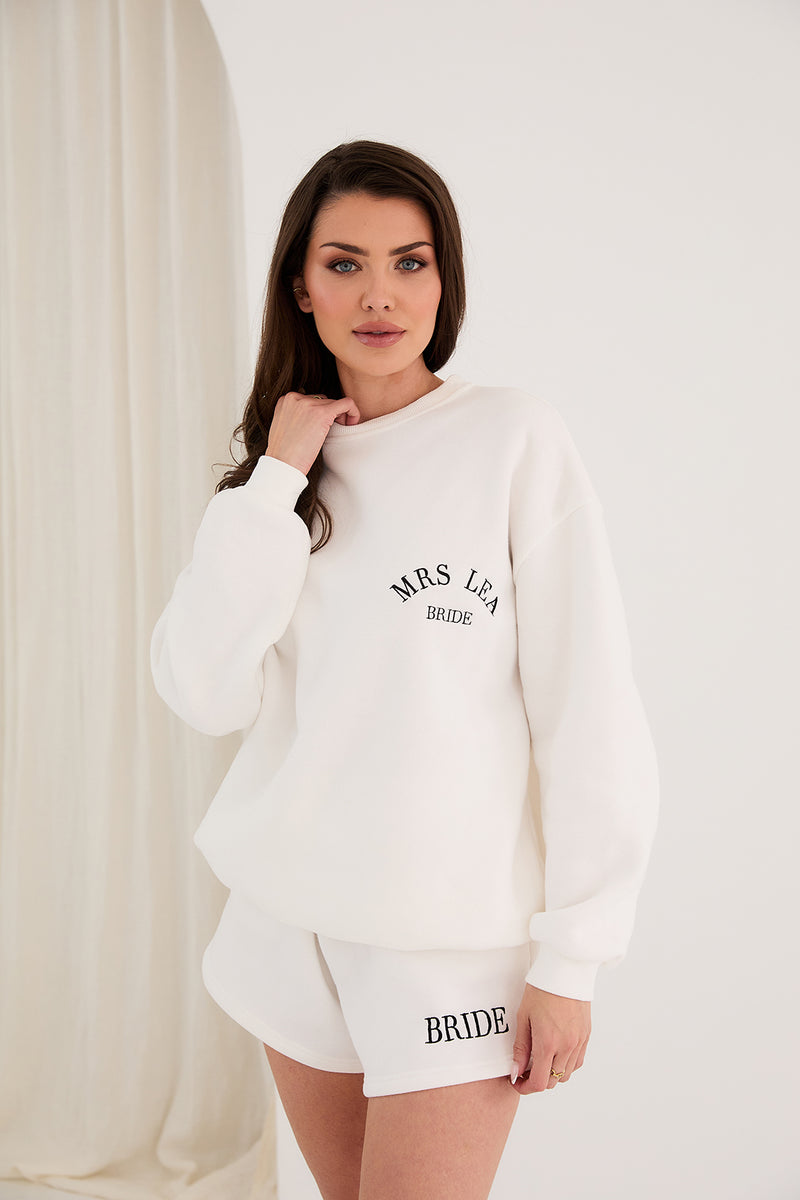 Personalised Bridal Sweat Short Set - White / Black | HA Designs LTD