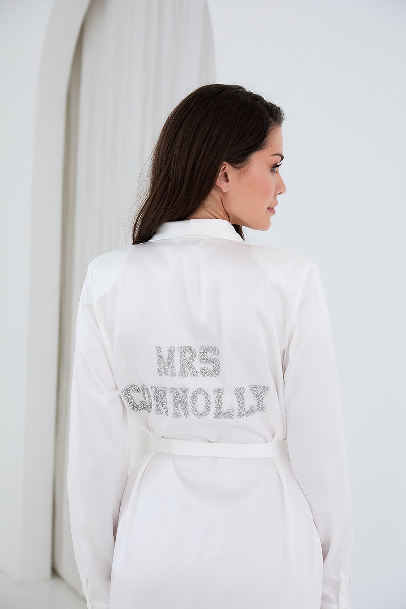 Personalised Bridal Luxury Satin Long Robe With Letter Embellishment ...