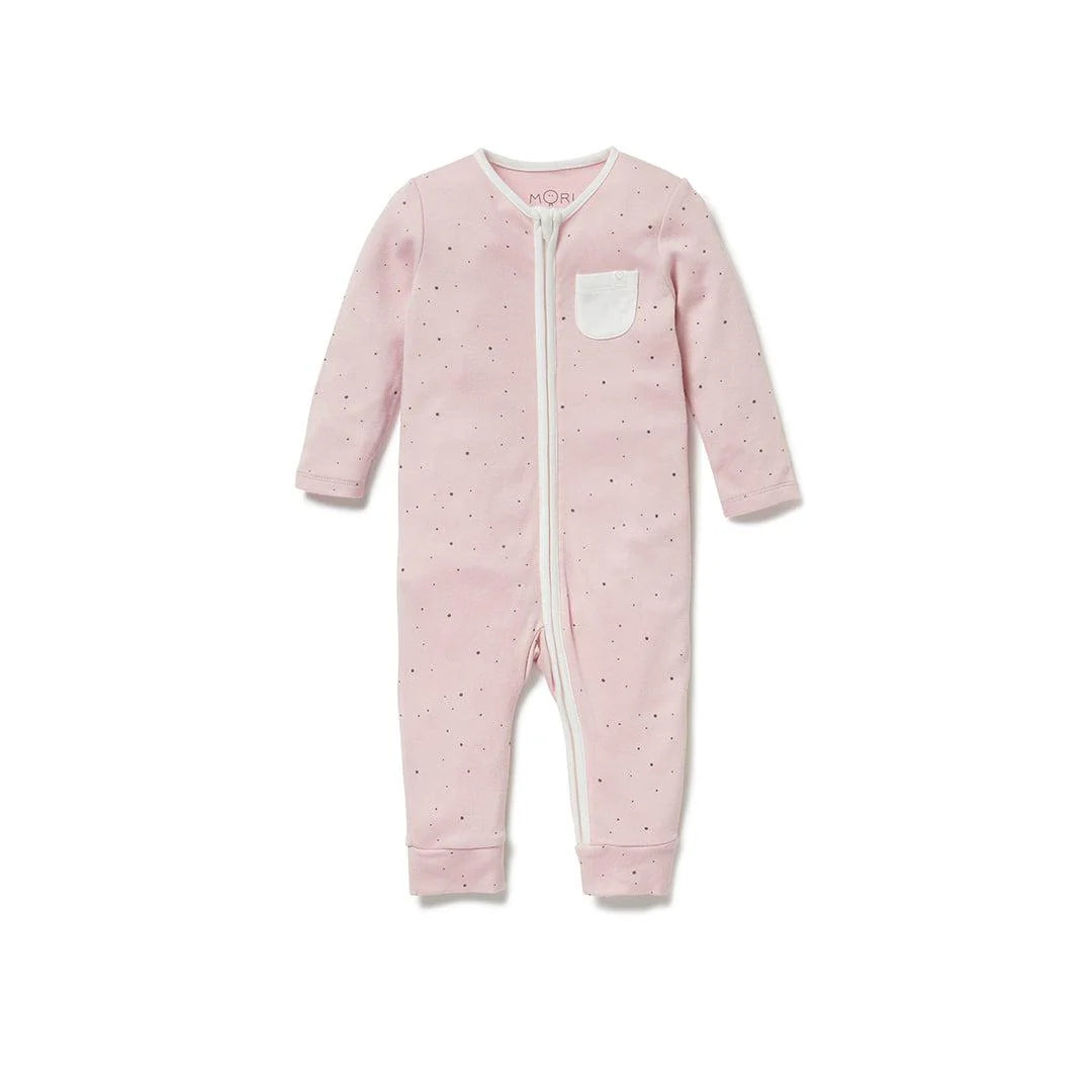 Personalised Baby Mori Front Open Sleepsuit - Pink Polka
