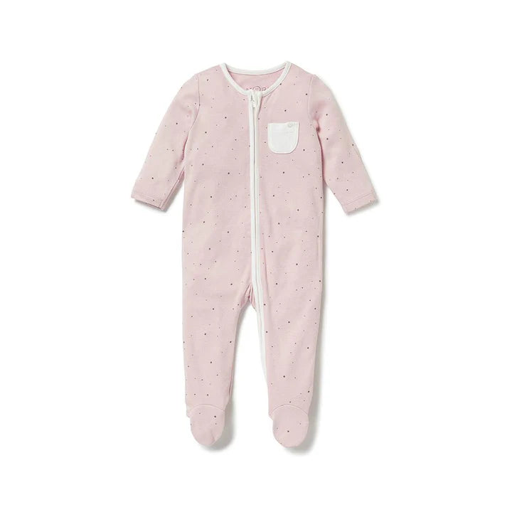 Personalised Baby Mori Front Open Sleepsuit - Pink Polka