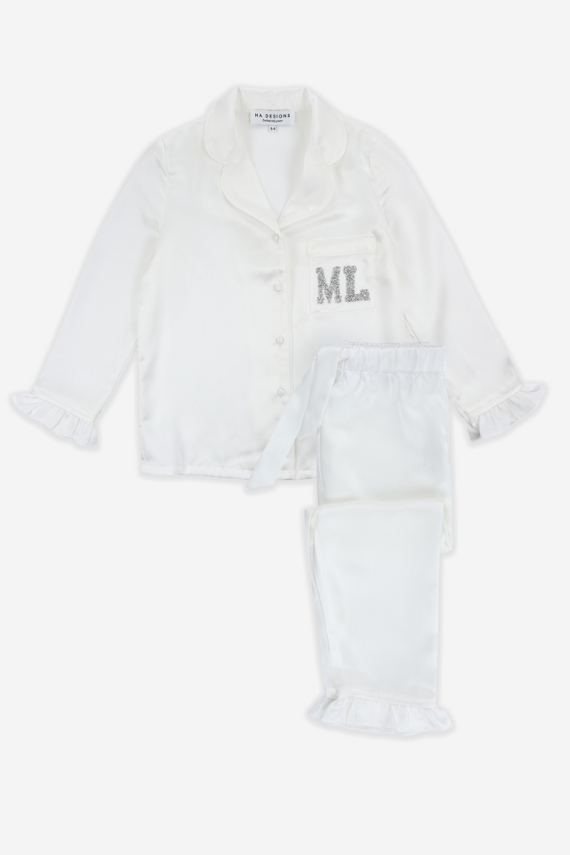 Personalised Girls Luxury Satin Frill Long Sleeve Pyjama Set With ...