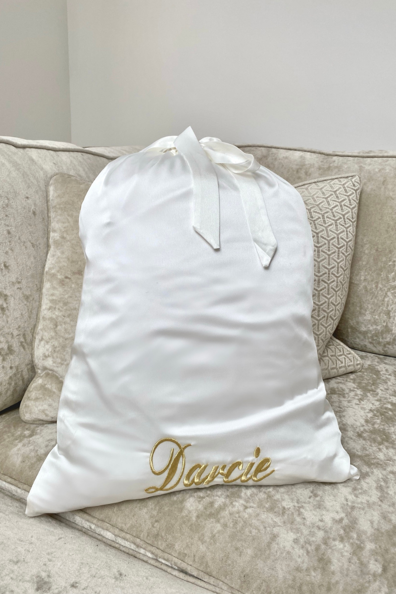 Personalised Christmas Luxury Satin Sack - White – HA Designs LTD