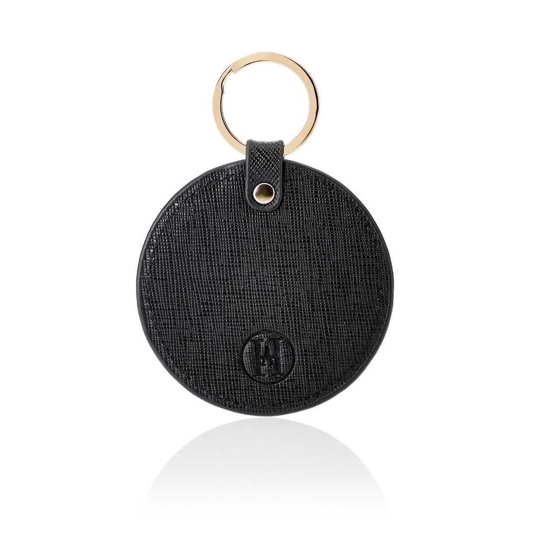 Personalised Leather Dad Circle Keyring - Black Saffiano with Gold Hardware
