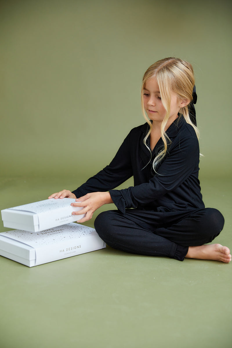 Personalised Luxury Satin Hair Bow Scrunchie - Black | HA Designs LTD