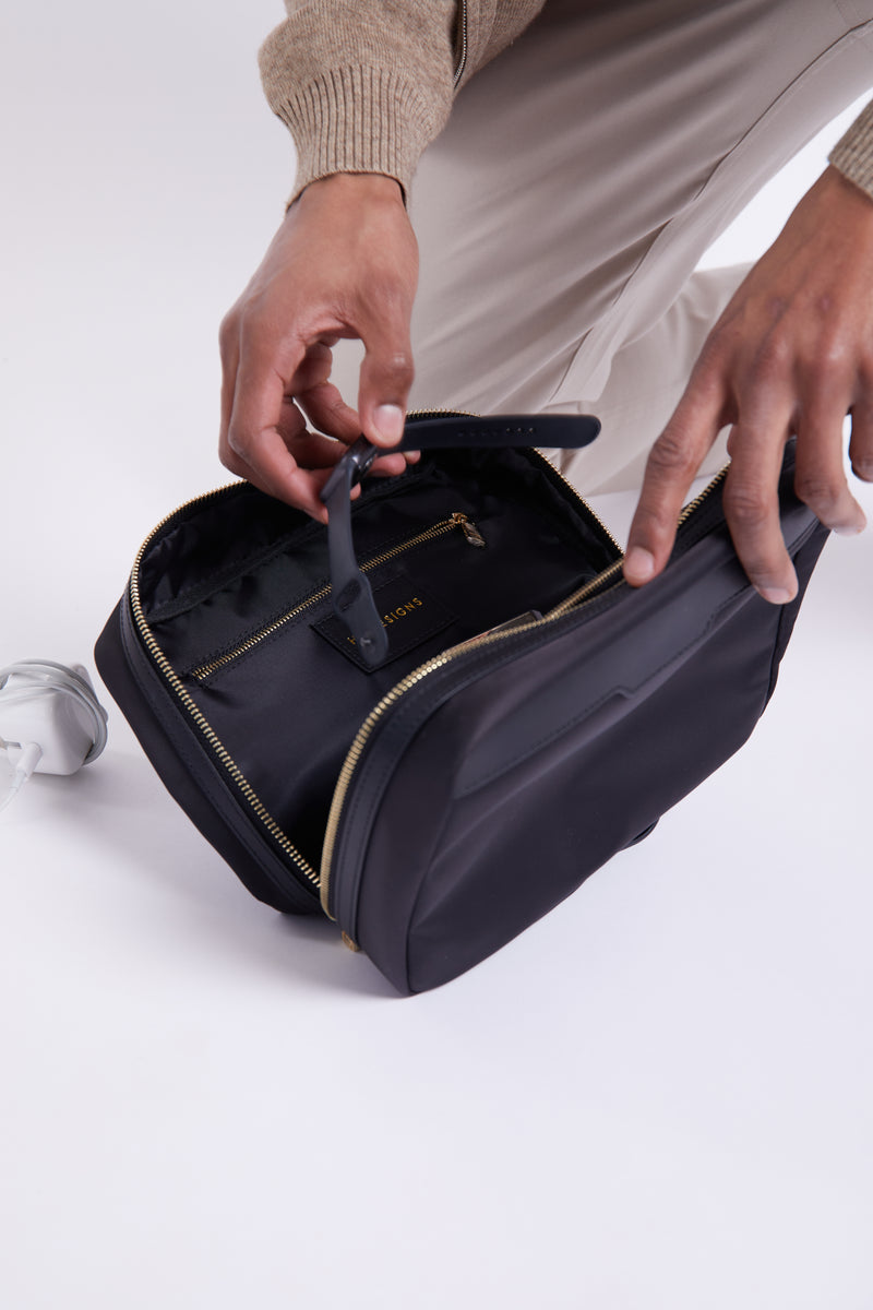 Personalised Luxury Nylon Travel Case - Black with Gold Hardware