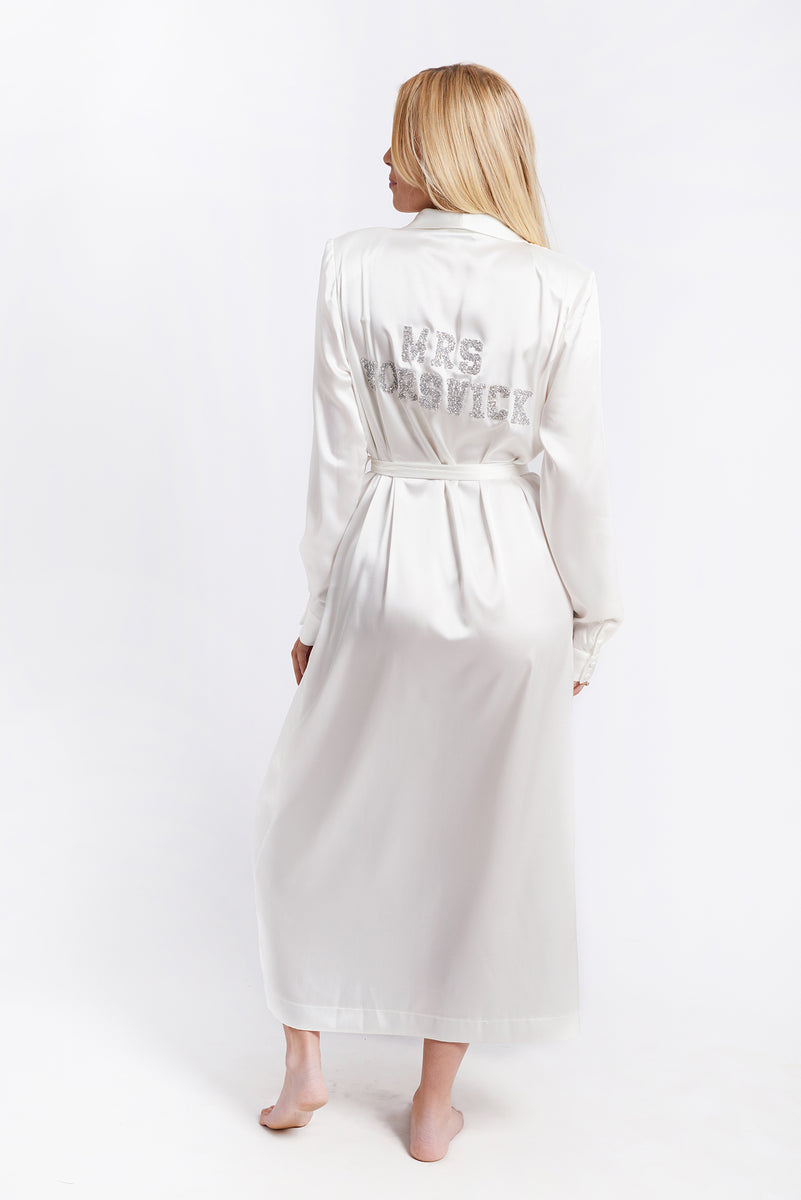 Personalised Bridal Luxury Satin Long Robe With Letter Embellishment ...
