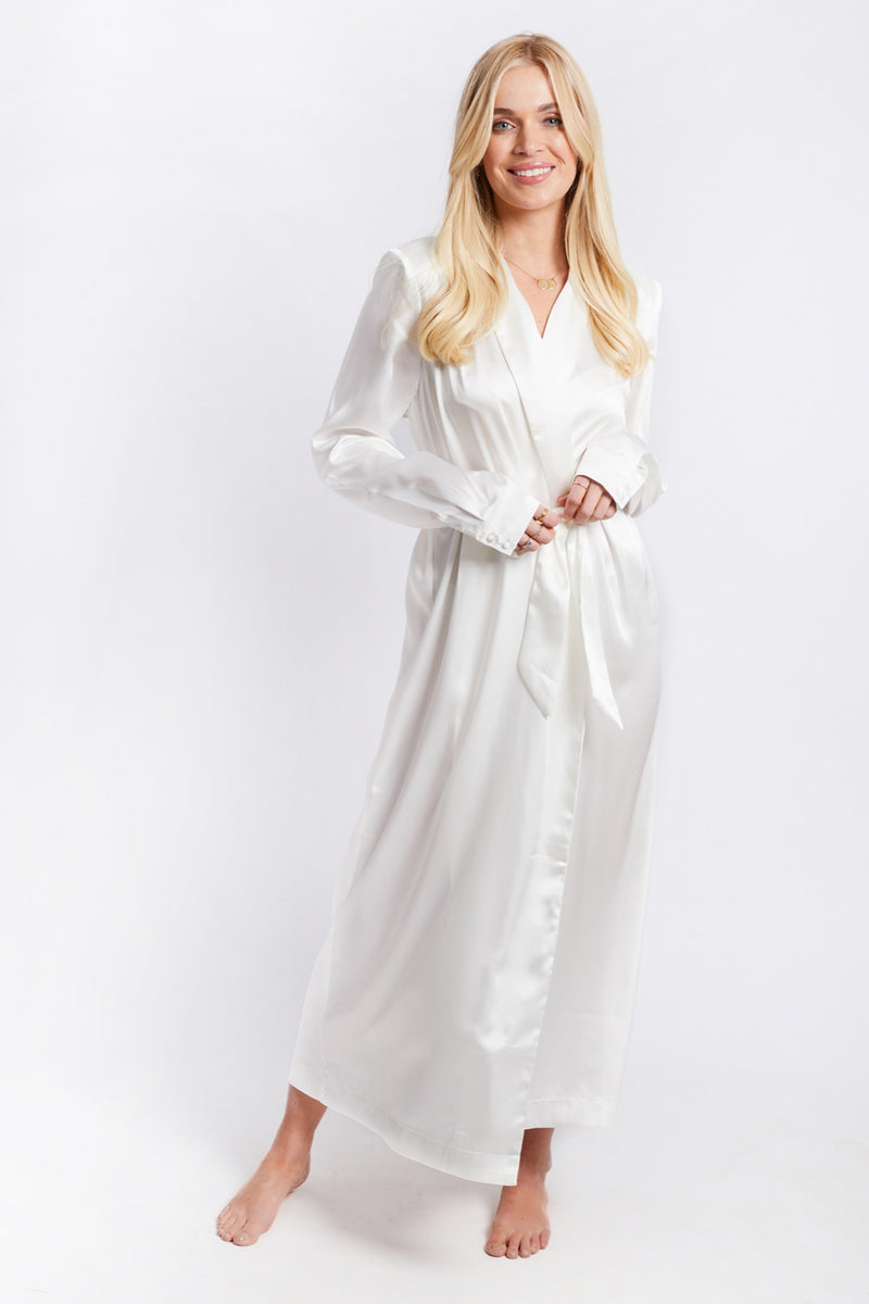 Personalised Bridal Luxury Satin Long Robe - White – HA Designs LTD