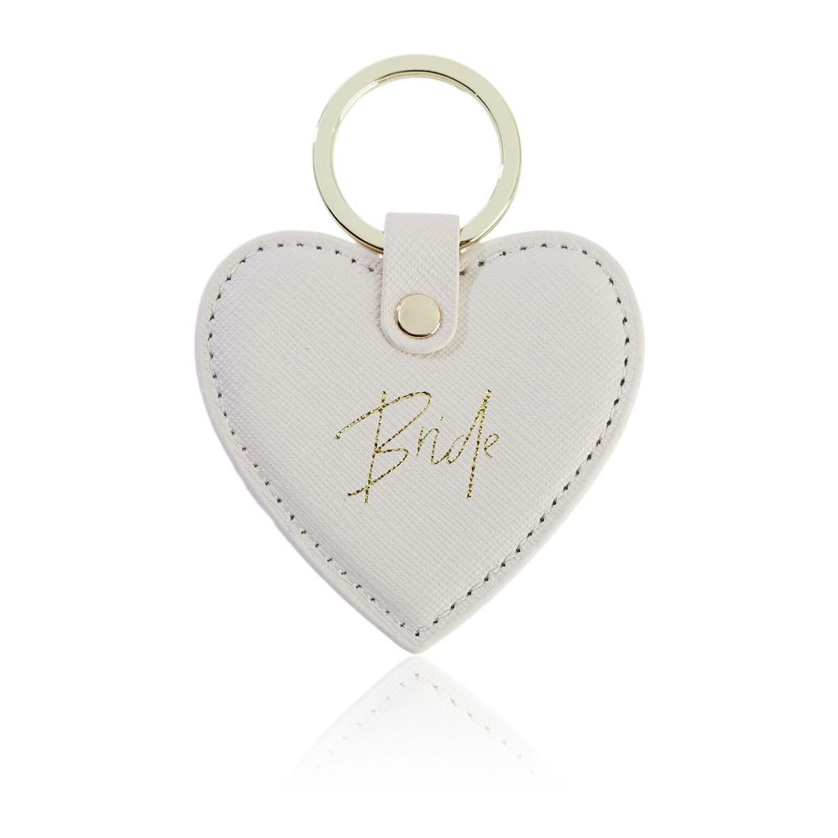 Personalised Leather Bride Heart Keyring - Ivory Saffiano with Gold ...